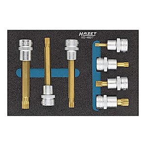 Hazet Screwdriver Bit Socket Set, Square Hollow 10 mm x 80 mm XZN Drive Profile Spline CVD Tin Coated, 460/7 – Pack of 1