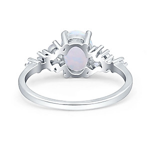 OMRANII Lab Created White Opal Size-6 Oval Art Deco Bridal Wedding Engagement Ring Round CZ 925 Sterling Silver
