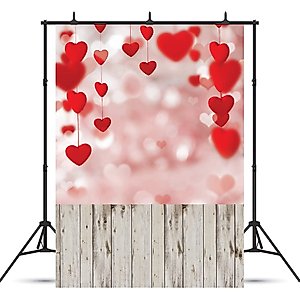WOLADA 5x7FT Valentine's Backdrop for Photography Valentine's Day Backdrop Rustic Wood Red Love Heart Backdrop Romantic Love Theme Backdrop Engagement Wedding Party Decoration Photo Backdrop 10870