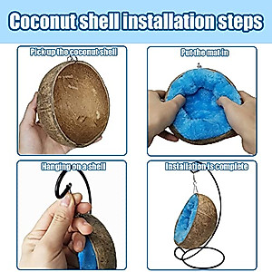 Fhiny Coconut Hamster Hideout Hammock, Natural Raw Coco Husk Bed House with Warm Pad Small Animal Habitat Decor Hanging Coconut Shell Cage Accessories for Dwarf Hamster Gerbil Sugar Glider Mice