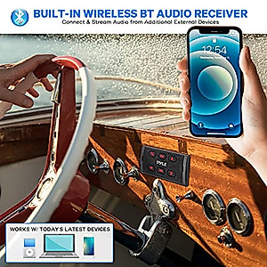 Pyle Car Wireless Bluetooth Audio Controller - Bluetooth Media Button IPX6 Waterproof Rated Marine Receiver Remote Control w/USB, AUX - for Car Truck Boat Marine PowerSport Vehicles - Pyle PLMRBTSQ1