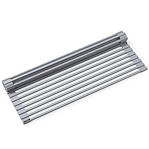 Kraus Multipurpose Over-Sink Roll-Up Dish Drying Rack, Colander and Trivet in Light Grey, KRM-10GREY