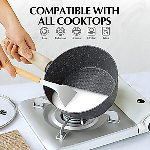 KOCH SYSTEME CS Saucepan with Lid, Nonstick 3 Quart Sauce Pan with Lid, Black Marble Coatings, Granite Saucepan with Comfortable Bakelite Handle, Small Cooking Pot, 3 Quart Saucepan with Lid