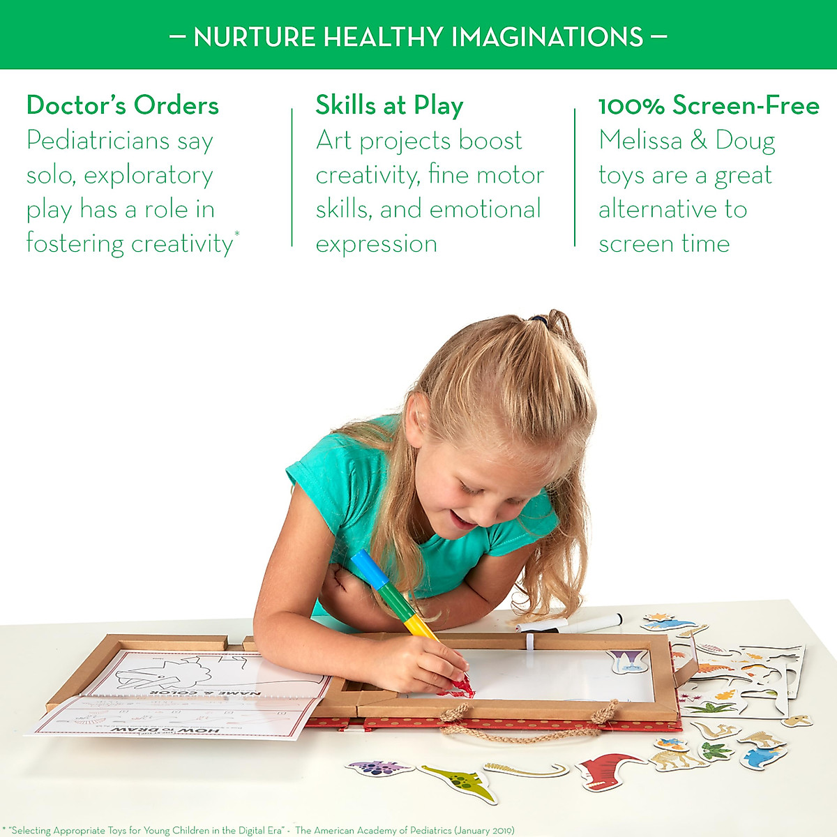 Melissa & Doug Natural Play: Play, Draw, Create Reusable Drawing & Magnet Kit – Dinosaurs (41 Magnets, 5 Dry-Erase Markers)