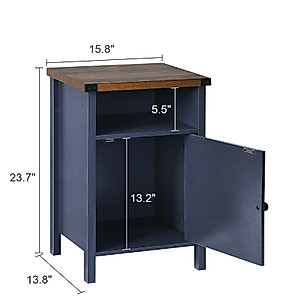 Farmhouse Nightstand, End Table, End Tables with Barn Door and Shelf, Modern Bed Side Table Rustic Nightstands Set for Bedroom, Living Room, Set of 2, Navy Blue