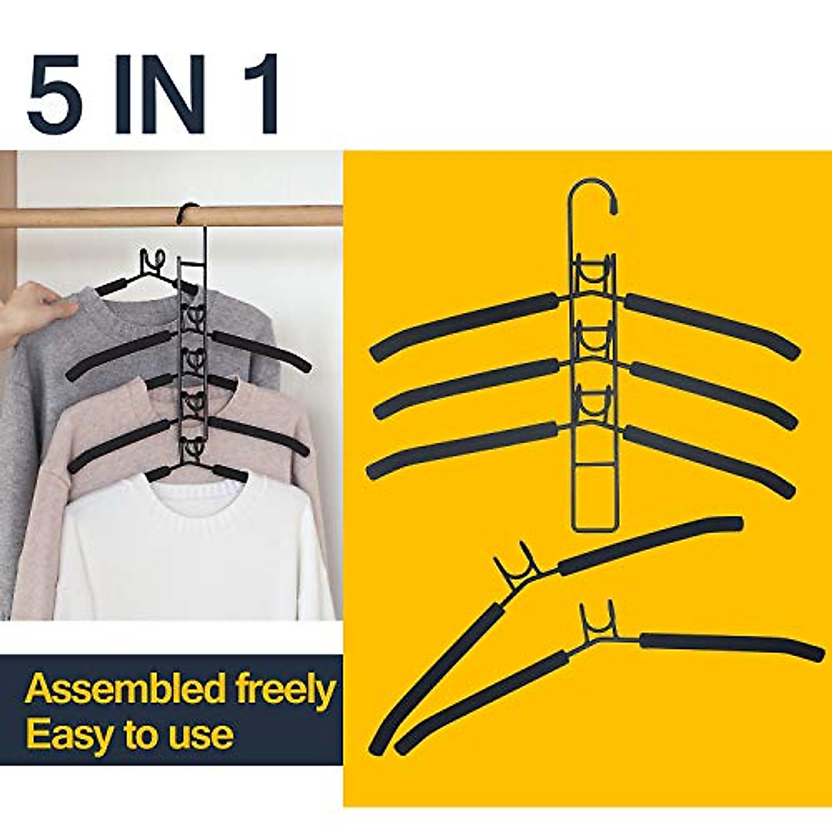 Esthesia Hangers 2 Pack 5 in 1 Multi Layer Hangers Non-Slip Eva Foam Padded Heavy Duty Thick Hanger Closet Storage Detachable Hanger for Suit Coat Shirt Skirt T-Shirt Pants(Space Saver)