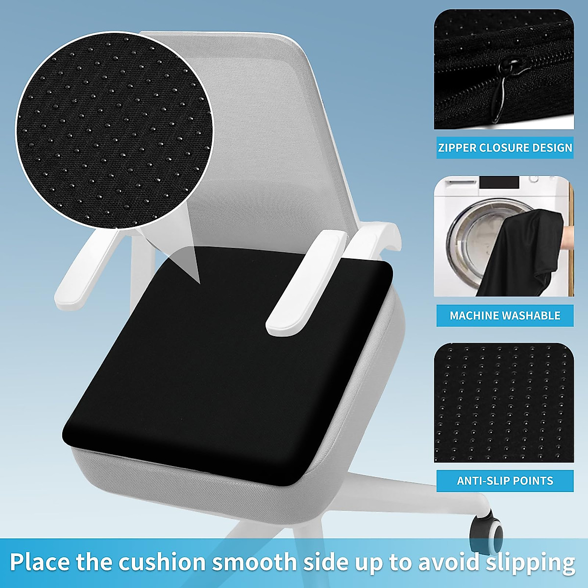 Gel Seat Cushion 2.4 Inch Thick, Double Thicken Layer, Relief Tailbone Pressure, Breathable Honeycomb Design Gel Cushion with Washable Non-Slip Cover for Office Chair, Car Seat, Wheelchair (Blue)