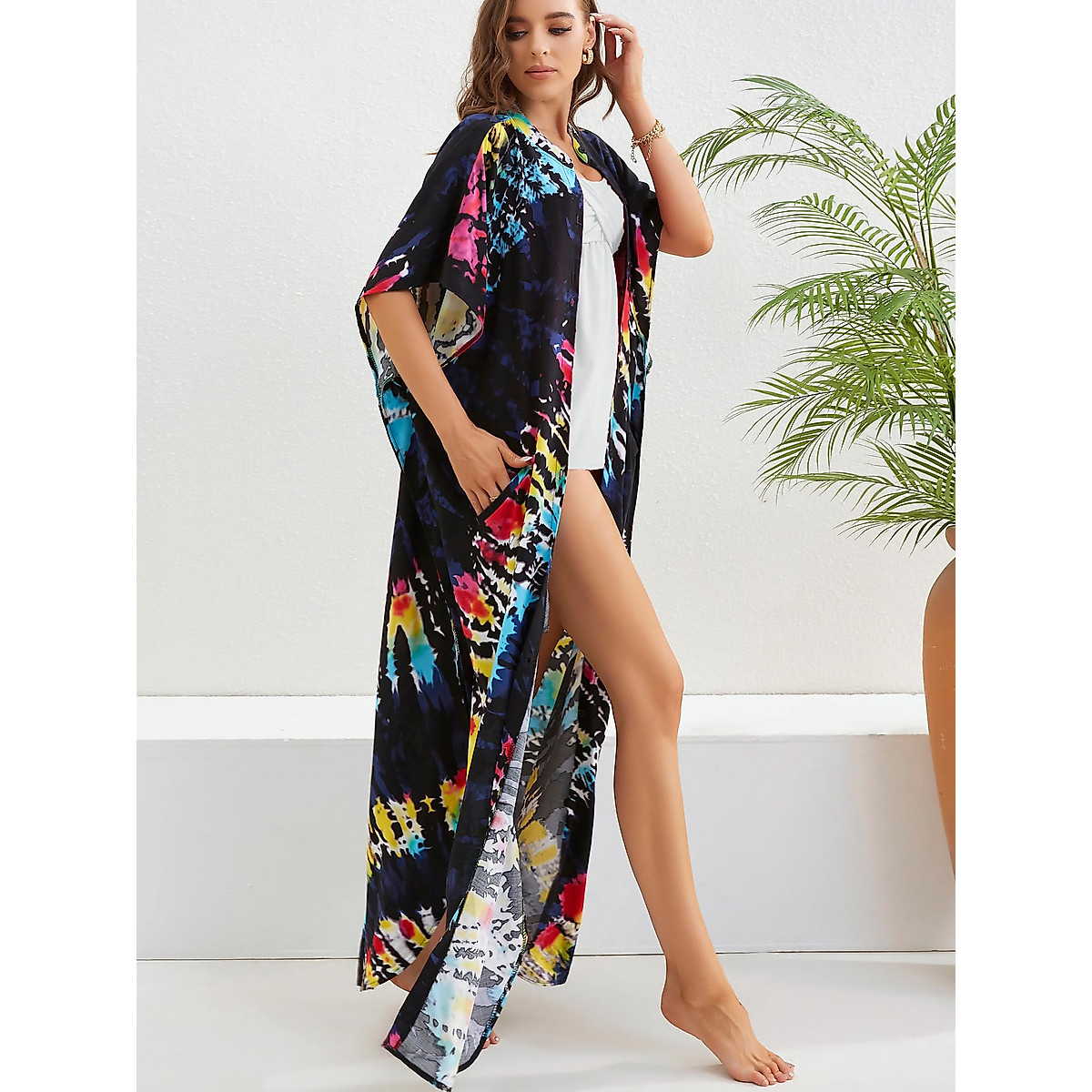 SMUDGE Life Kaftan Dresses for Women Loose Fit Button Up Caftans with Pockets for Stylish Cover Up