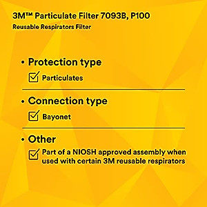 3M Personal Protective Equipment P100 Respirator Filter 7093B, 1 Pair, Helps Protect Against Oil and Non-Oil Based Particulates, Asbestos, Mold, Silica, Grinding, Sanding, Welding