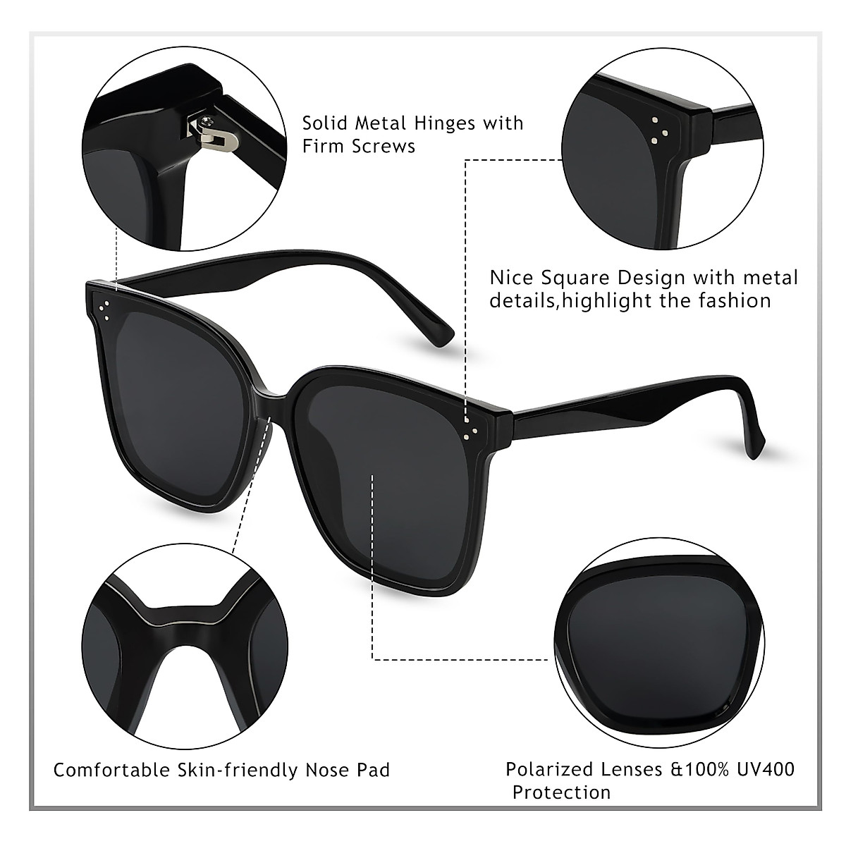 Yaserra Trendy TAC Polarized Square Sunglasses for Women Men, Oversized Lightweight TR90 Frame UV400 Protection