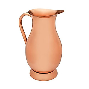 Pure Copper Pitcher (70 oz, 2 Liter) Handcrafted Water Jug & Copper/Brass Lid, Raw Interior for For Ayurveda Health