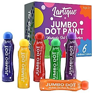Lartique Washable Dot Markers for Toddlers, 6 Colors Jumbo Dot Paint Set with Easy-Grip, Mess-Free & Non-Toxic Dot Art Markers for Fun & Educational Activity