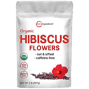 Micro Ingredients Organic Hibiscus Flowers, 2lbs (450+cups) | Flor de Jamaica, Loose Leaf Tea for Hibiscus Tea Bags | Cut & Sifted Dried Leaves | Caffeine Free, Non-GMO, No Sugar