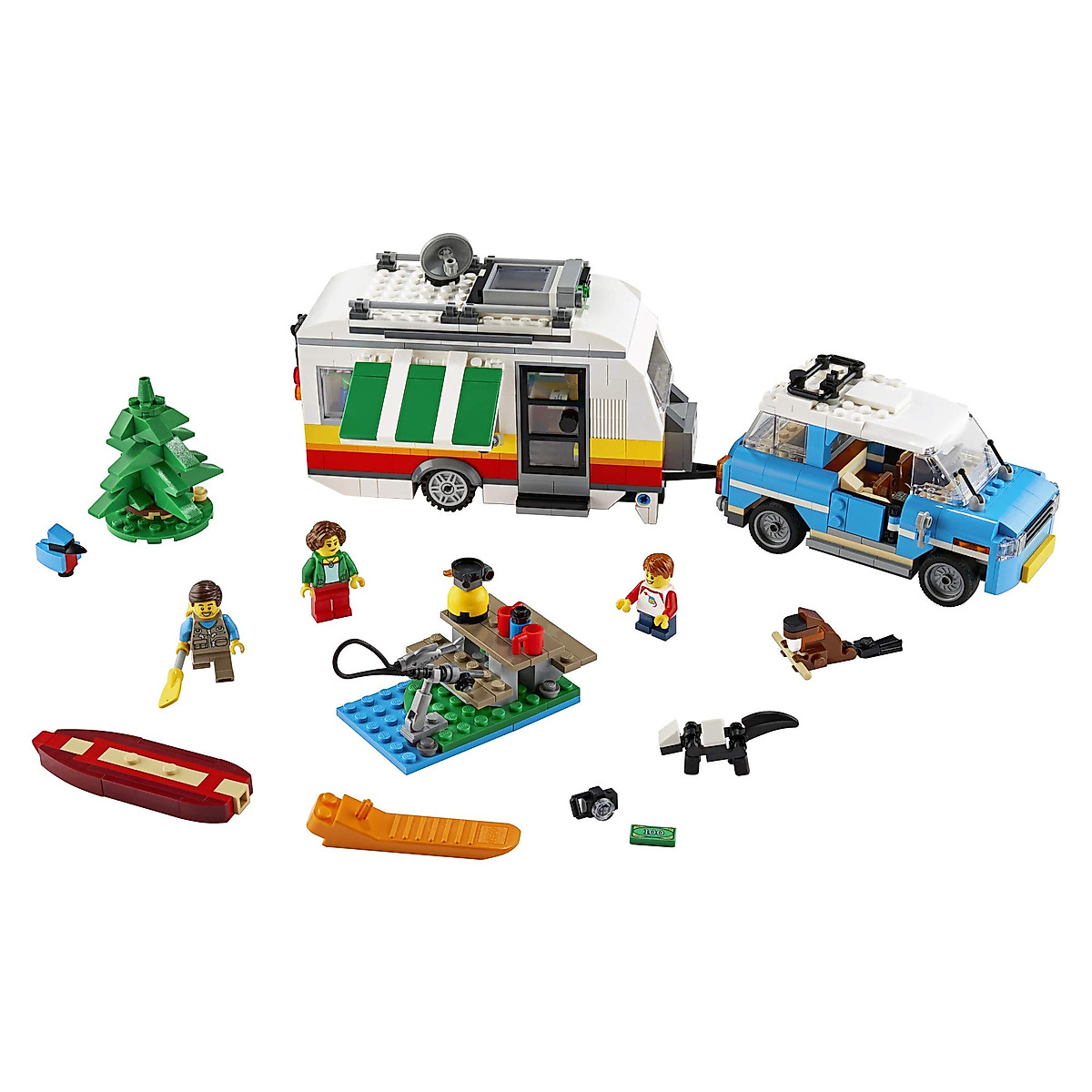 LEGO Creator 3in1 Caravan Family Holiday 31108 Vacation Toy Building Kit for Kids Who Love Creative Play and Camping Adventure Playsets with Cute Animal Figures (766 Pieces)