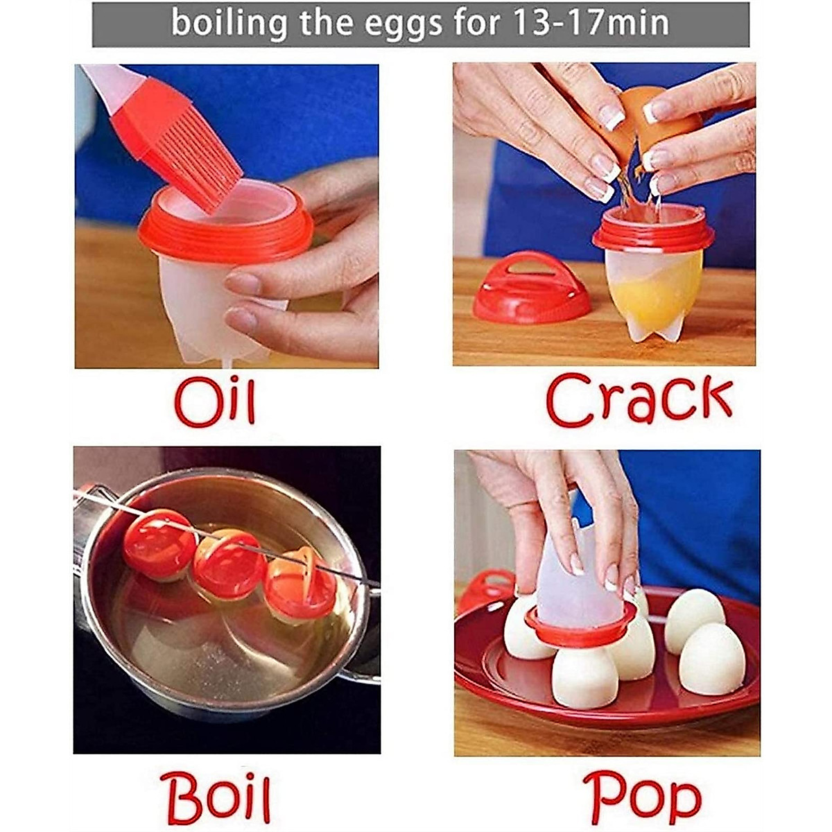 6-Pack Egg Cooking Rings Silicone Egg Cooker, Hard and Soft Make, No Shell Egg Boiler, Egg Cups, Egg Poachers, Egg Cooker for Kitchen Gadgets Accessories, Gift for Dad