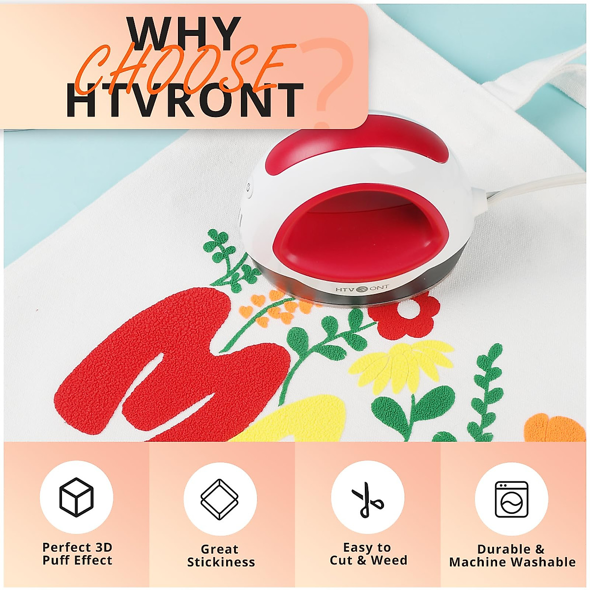 HTVRONT Black Puff HTV Vinyl Roll - 10" x 6ft, 3D Puff Heat Transfer for T Shirts, Cricut & Cameo - Easy to Cut, Weed & Transfer