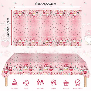 FANPROMS Mother's Day Tablecloth Rectangle 2 Pack 54x108 Inch Pink Tulip Table Cloth for Happy Gnomes Table Cover Waterproof Disposable Tablecloth for Best Mom Day Party Dinner Decor