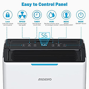 4,500 Sq. Ft Dehumidifier for Basements and Home, Aiusevo 50 Pint Dehumidifiers with Drain Hose Ideal for Large Room, Bedroom, Quietly Removes Moisture, 3 Modes Deshumidificador, Child Lock, 24H Timer