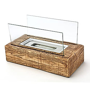 Home Zone Living Concrete Portable Tabletop Rectangle 13” Mini Fire Pit Bowl w/Wick, Indoor, Outdoor Use, Patio, Deck, Balcony Safe, Ethanol Alcohol, Smokeless, Long Burning, Fireplace, Soot Free