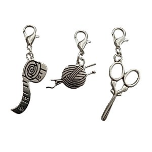WYGUYO 3 Pcs Mini Scissors and Ball of Yarn Charms with Lobster Clasp for Bracelet, Handbags, DIY Key Chain, Tool Clip on Charm