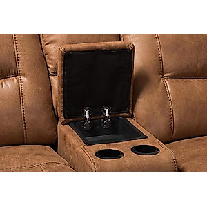 Baxton Studio Mistral Modern and Contemporary Light Brown Palomino Suede 6-Piece Sectional with Recliners Corner Lounge Suite