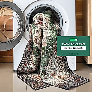 YesRug Boho Area Rug 3x5 Green Rug Washable Vintage Persian Rug for Kitchen Living Room Bedroom Bathroom Office Low Pile Non Slip Floor Carpet