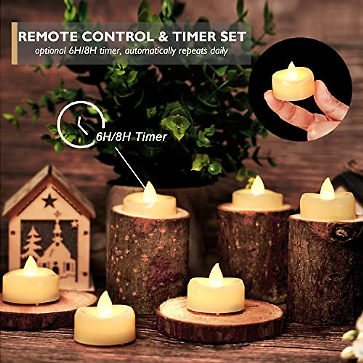 YOJACIKI Flameless Candles, 12 Pack Remote Control Tea Lights, Battery Candles Flickering, 6/8H Timer LED Tea Lights with Remote for Halloween Christmas Home Decor, Dia 1-1/2” X H 1-1/4”(Warm White)