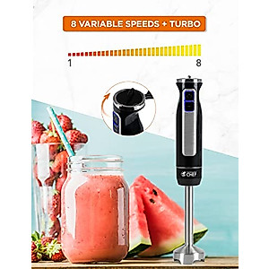COMMERCIAL CHEF Immersion Blender, Multi-Purpose Immersion Hand Blender with Stainless Steel Blade, Handheld Mixer with 8 Variable Speed Options