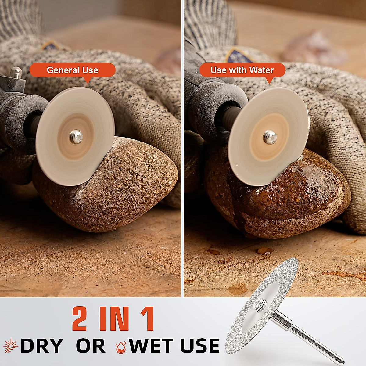 5Pcs 60mm Diamond Cutting Disc Cut Off Wheels with 5Pcs Mandrel 1/8'' Shank Stone Blade for Rotary Tool Drill Attachment Cutting Discs Polishing Glass Tiles Marble Plastic Jade (2.4in)