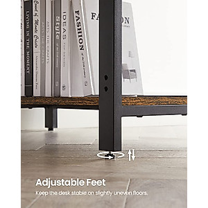 VASAGLE ALINRU Computer Desk, 55.1-Inch Wide Home Office Desk for Study, Writing Desk with 2 Shelves on Left or Right, Steel Frame, Industrial, Rustic Brown and Black ULWD55X