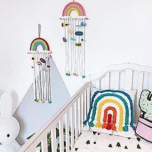 DFVEY Macrame Rainbow Decor Hair Clips Holder Hair Bow Hanging Hanger for Wall Décor for Nursery Girls Bedroom Baby Shower (Red)