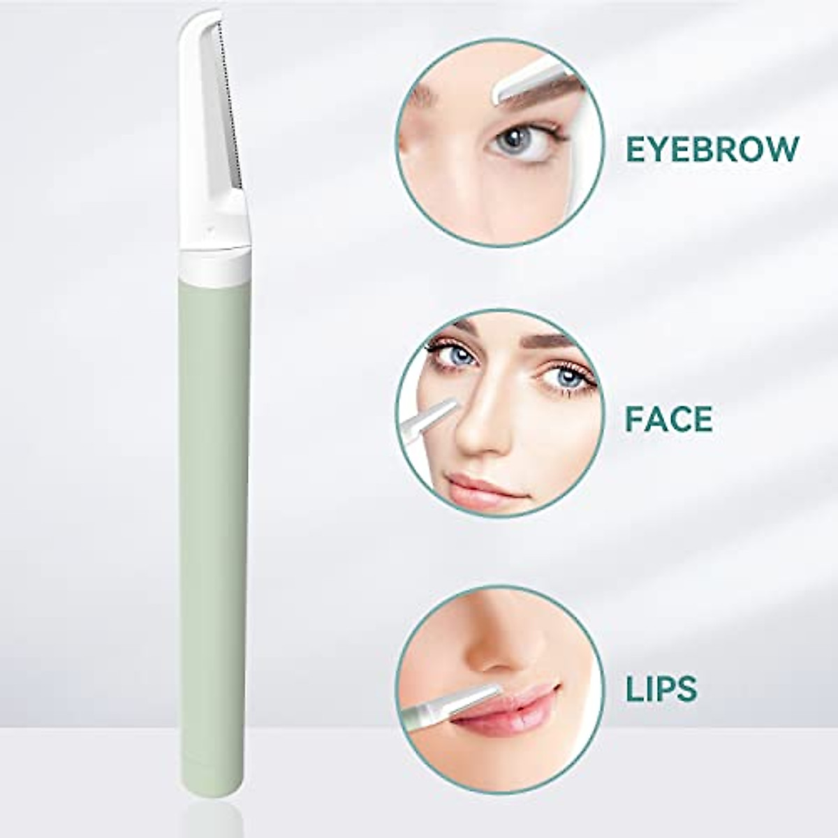 Dermaplaning Tool for Women Face Exfoliation, Durable Eyebrow Razors with 4 Replaceable Blades, Face Razors for Women Peach Fuzz and Dead Skin, Green