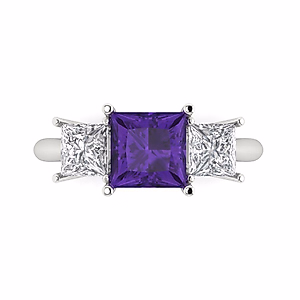 Clara Pucci 3.0 ct Princess Cut 3 Stone Solitaire Natural Amethyst gemstone Designer Anniversary Bridal Engagement Ring 14k White Gold