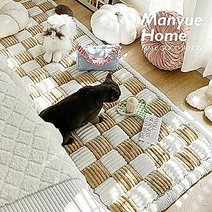 Yanolam Funnyfuzzy Cream - Funny Fuzzy Couch Cover Coloured Large Plaid Square Pet Mat Bed Couch Cover - Gardenchic Couch Cover for Floor Pet (70×210 cm / 27.6×83 in, Blue Gray)