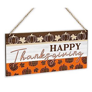 Maple Leaf Pumpkin Fall Happy Thanksgiving Hanging Sign Wooden Home Decor Plaque, Outdoor Indoor Wood hanging Sign for Thanksgiving, Autumn Harvest Wooden Front Door Sign Wall Porch Farmhouse Decor-36