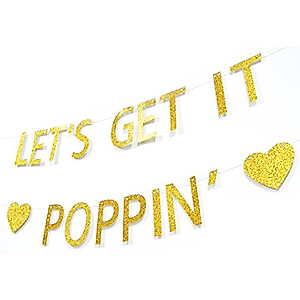 Qttier™ Let's Get It Poppin' Gold Glitter Banner for Baby Shower Popcorn Buffet Wedding Reception Decorations