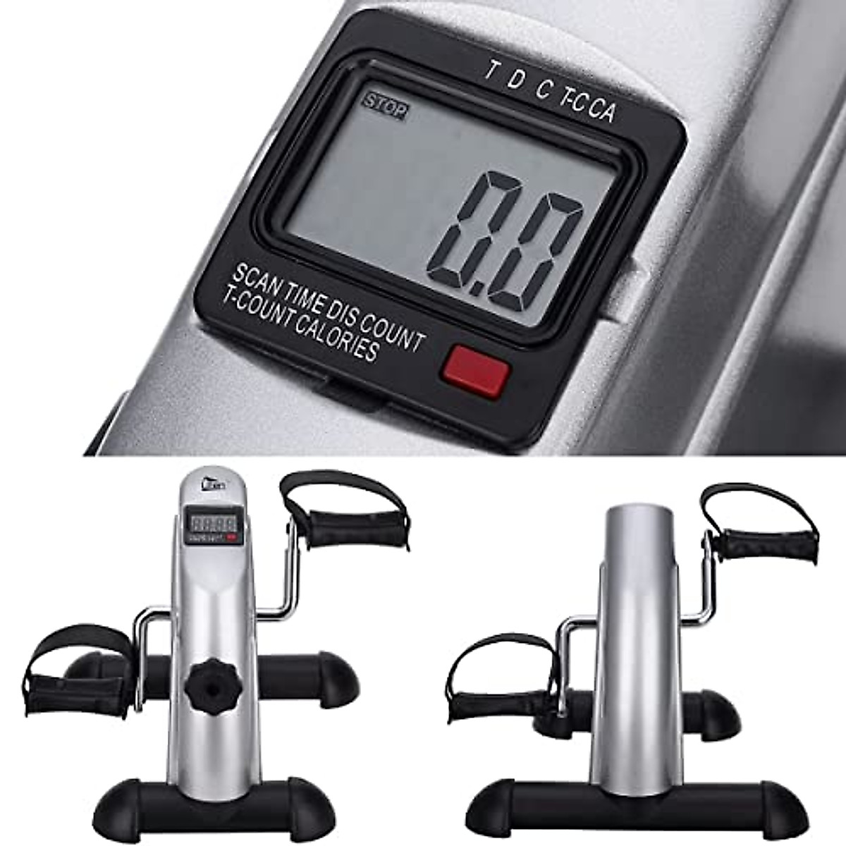 Mini Exercise Bike, Uten Under Desk Bike Pedal Exerciser, Peddler Exerciser, Portable Foot Cycle Arm & Leg Peddler Machine with LCD Screen Displays (Silver)