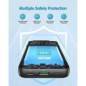 Charmast Portable Charger with Built-in Cables and AC Wall Plug 20000mAh, 20W PD 18W QC 3.0 Fast Charging Power Bank Battery Pack Compatible with iPhone 14/13, Samsung Galaxy, iPad, and More