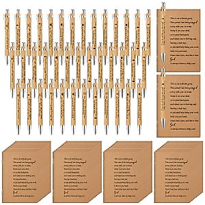 Ctosree 50 Set Bible Verse Pens Bamboo Christian Pen with Inspirational Cards Wooden Retractable Bible Ballpoint Pen Motivational Pen Bulk for Women Men Office School Supplies Journal Writing Gifts