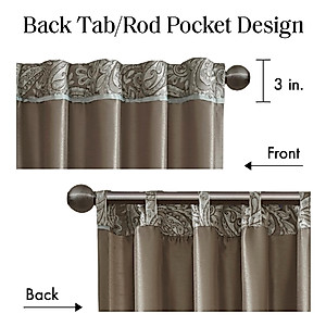 Madison Park Aubrey Faux Silk Paisley Jacquard, Rod Pocket Curtain for Living Room, Kitchen, Bedroom and Dorm, 50 in x 84 in, Taupe/Blue