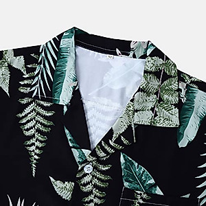 DUOWEI Male Spring and Summer Single Breasted Shirts Casual Print Lapel Beach Short Sleeve Pocket Outdoor Vacation Shirts Black