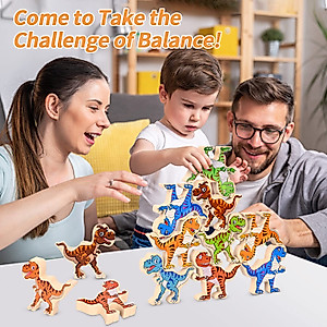 ACOUCB Wooden Dinosaur Stacking Toys for Kids 3-7, 16pcs Large Sensory Montessori Toys, Balance Competition Game Building Toys, Easter Basket Stuffers, Birthday Gift for Boys Girls