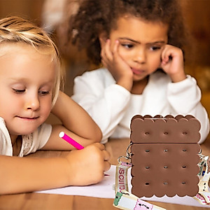 2 Pieces Cute Water Bottles with Straws, Creative Kawaii Biscuit Shaped Plastic Leakproof Juice Drinking Cup with Adjustable Shoulder Strap for School Outdoor Camping Sports (Pink,Coffee color)