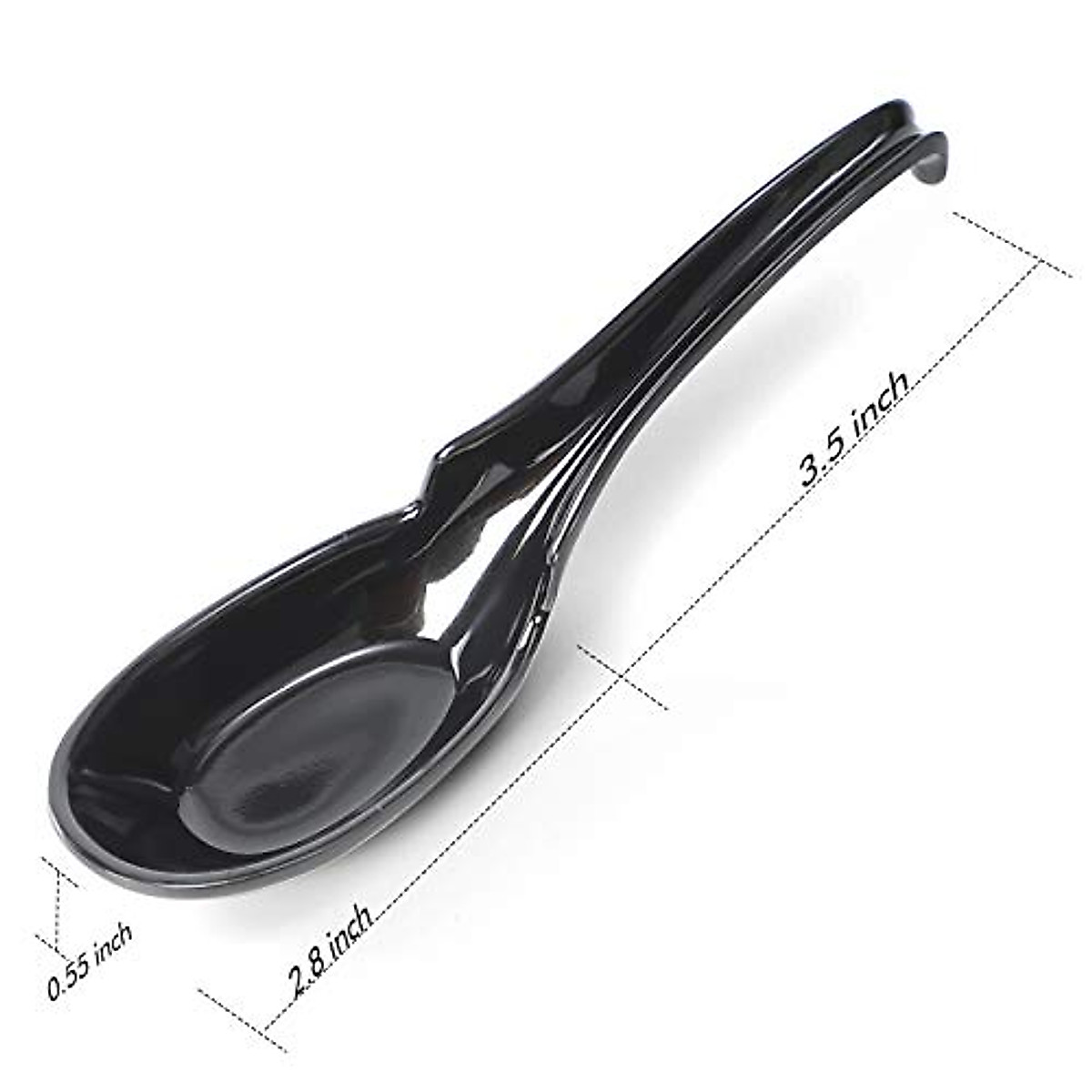 Hiware 12-piece Asian Soup Spoons, Rice Spoons, Chinese Won Ton Soup Spoon - Notch and Hook Style, Black