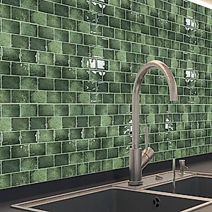 Art3d 20-Pack Kitchen Backsplash Tile Peel and Stick, Vinyl Stick On Subway Tile for Bathroom Laundry Room RV Stove, 12" x 6" Green