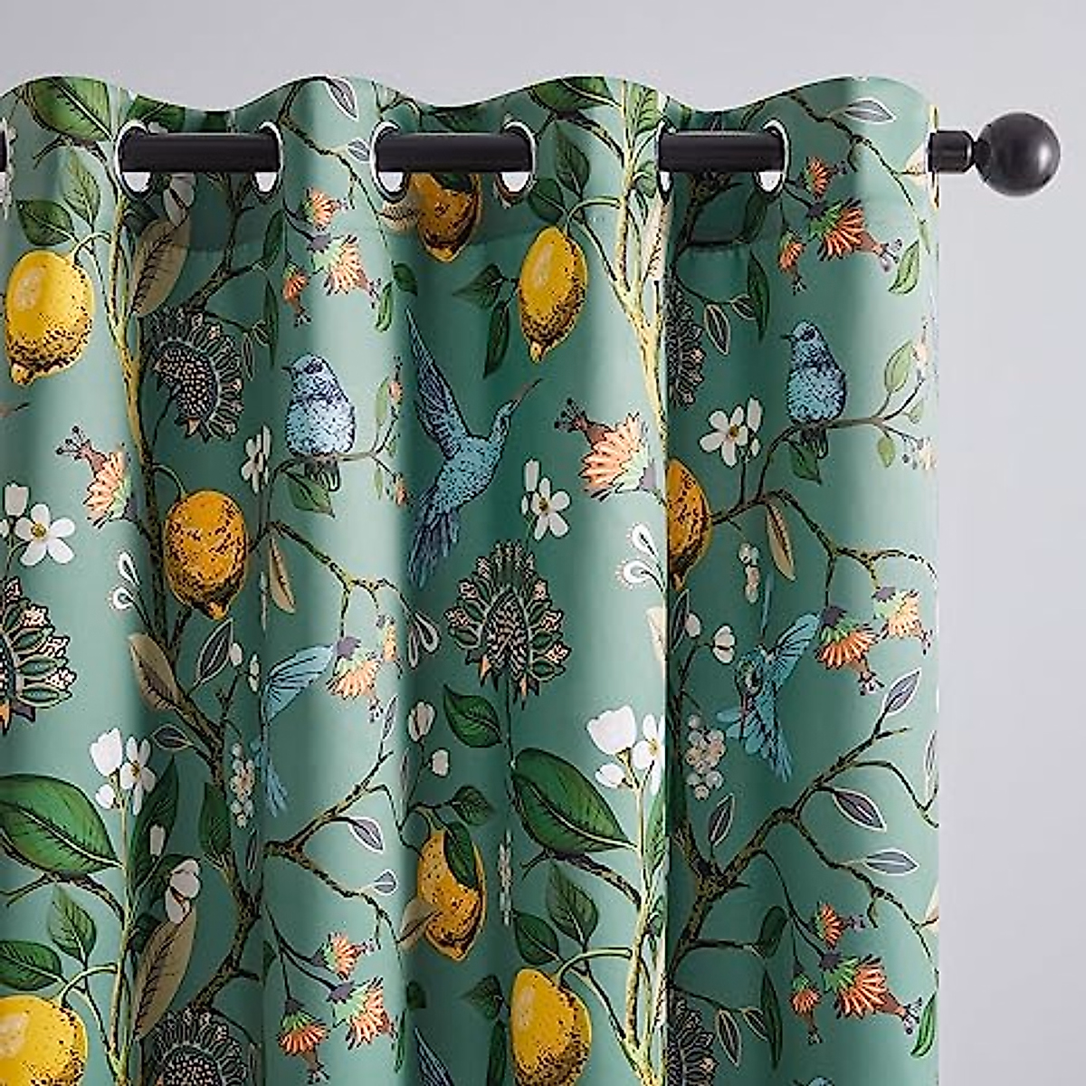 Topfinel Sage Green Tall Curtains 96 Inches Long Cute Bedroom Heat Block Vintage Botanical Floral Hummingbird Patterned Silk Drapes Grommet Room Darkening Curtains Extra Long 96 Inch Length,2 Panels