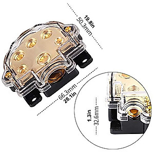 VonSom 5 Way Power Distribution Block, 1x 0 Gauge in, 2/4/8 Gauge Out Amp Power Distribution Ground Distributor Connecting Block for Car Amplifier Audio Splitter (2 Pieces)