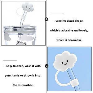 INOOMP Straw Cover, Cloud Straw Covers Cap Reusable Drinking Straw Tips Lids Silicone Straw Toppers for Staw Tips Bottle Accessories Stainless Steel Straws 2pcs