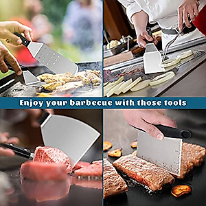 HaSteeL 14Pcs Griddle Accessories Kit, Stainless Steel Metal Spatulas with Carrying Bag, Heavy Duty Griddle Tools Great for Flat Top Teppanyaki BBQ Cooking Grilling Indoor & Outdoor, Dishwasher Safe