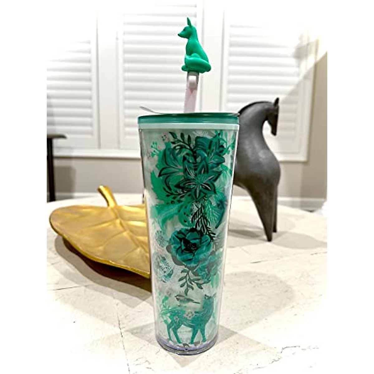 Starbucks Winter 2022 Green Teal FOX Venti Cold Cup Tumbler 24oz with FOX Topper